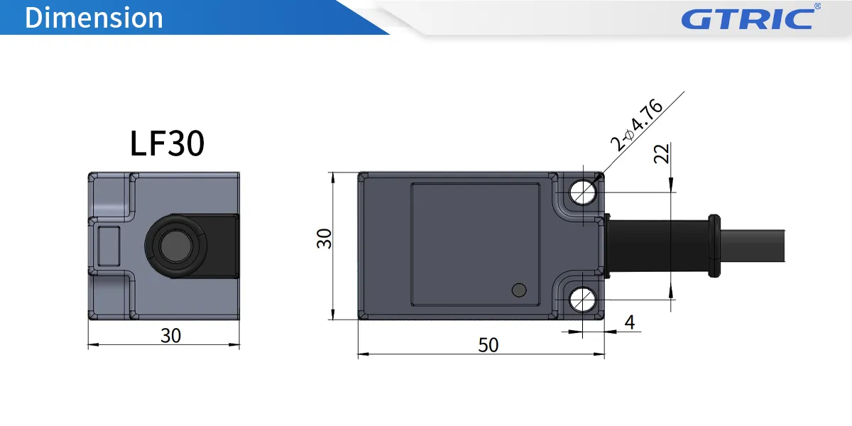 LF30 Series Side Sensing Square Inductive Proximity Sensor - GTRIC